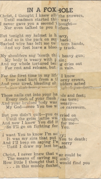 World War II Poem 'In a Fox Hole' | World War 2, Photo | Brynmawr